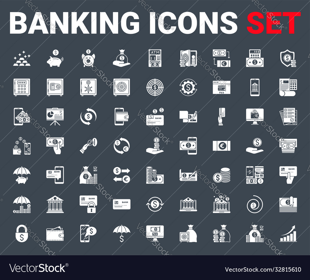 Set banking icons glyph Royalty Free Vector Image Set banking icons glyph Royalty Free Vector Image