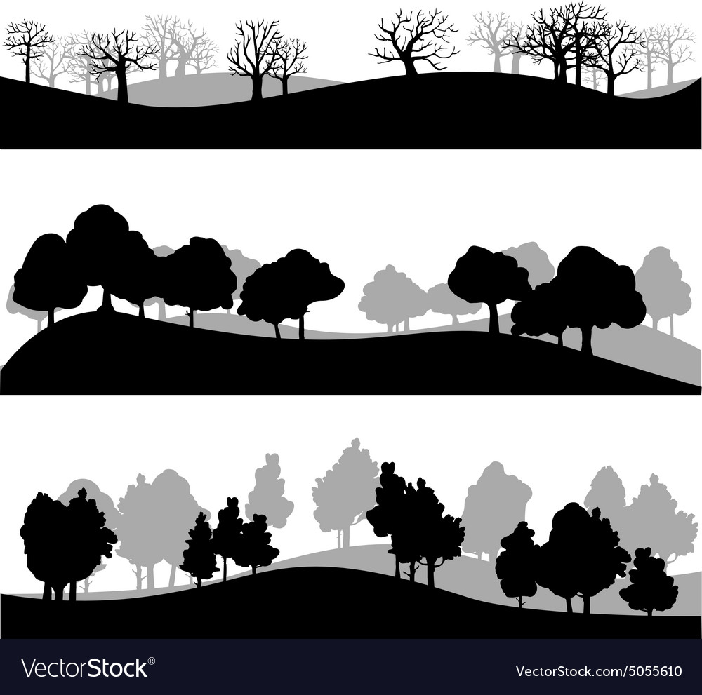 Set of different landscape with trees Royalty Free Vector