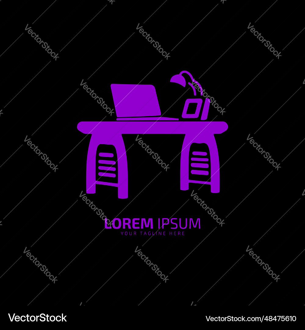 Table logo office desk icon with laptop Royalty Free Vector