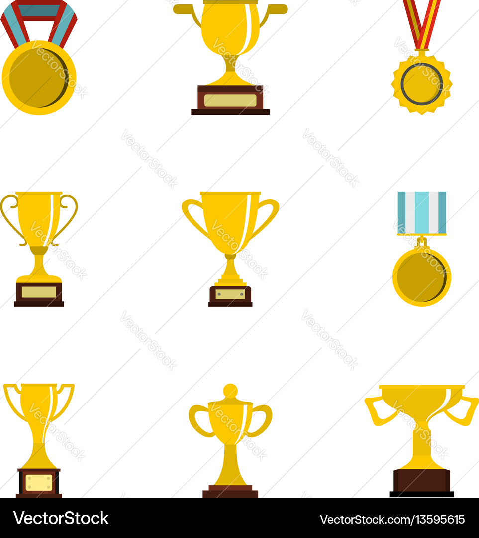 Award icons set flat style Royalty Free Vector Image