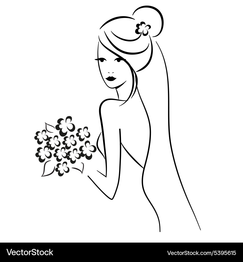 Beautiful bride with bouquet Royalty Free Vector Image