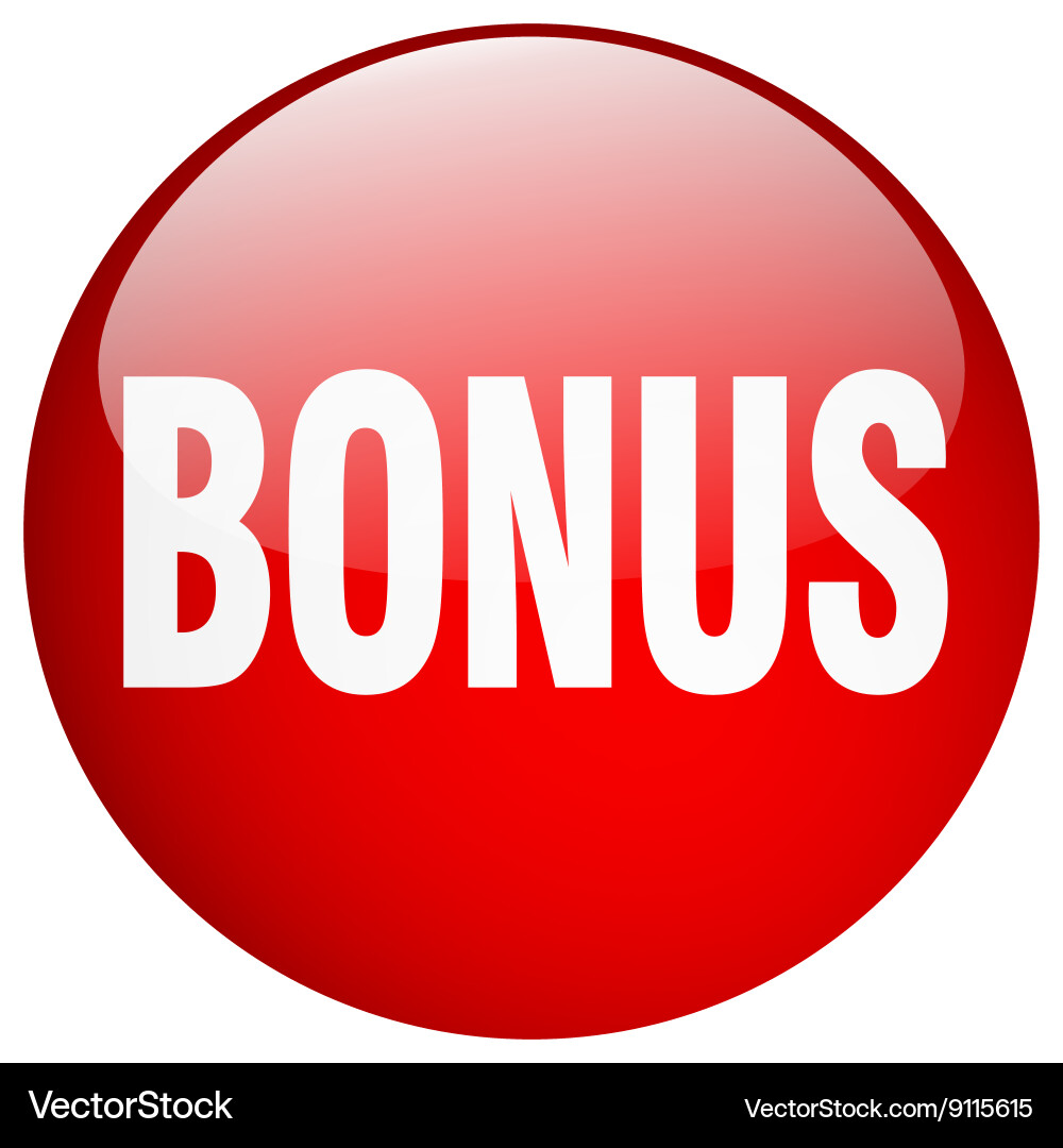 Bonus red round gel isolated push button Vector Image