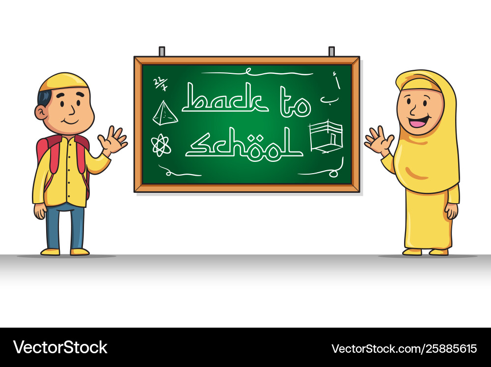 Cartoon character moslem student give back Vector Image