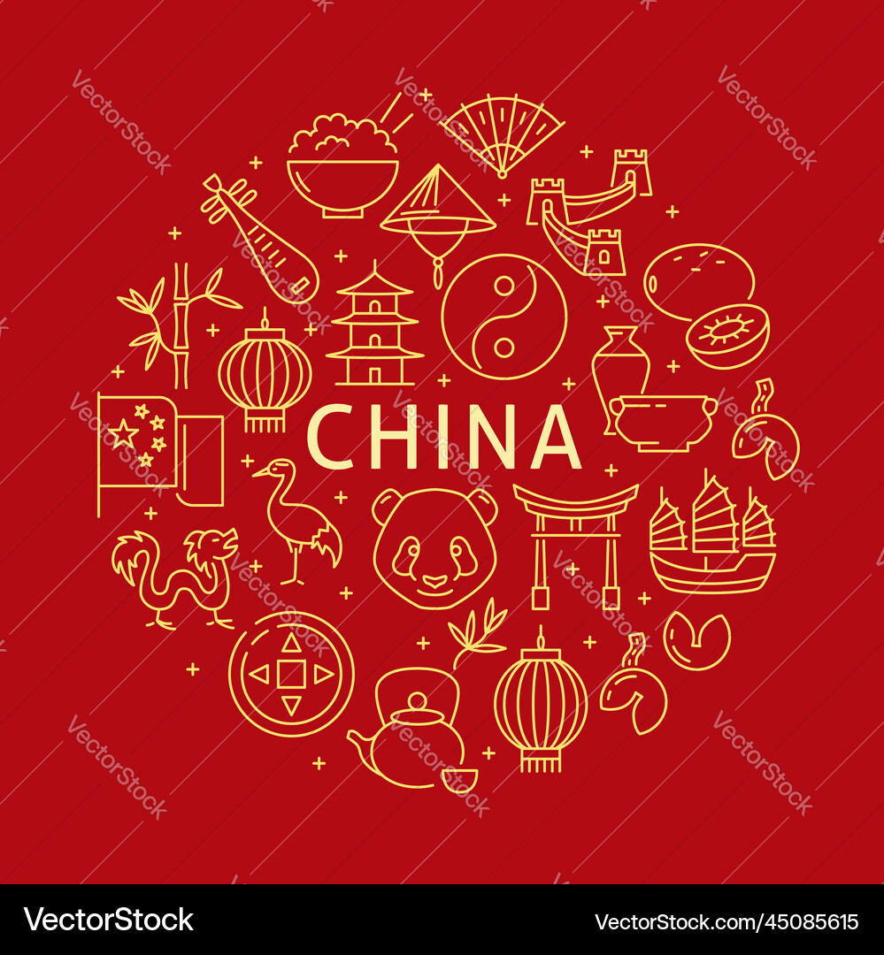 China round banner in line style Royalty Free Vector Image