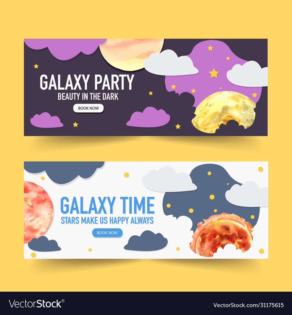 Galaxy banner design with clouds moon sun Vector Image