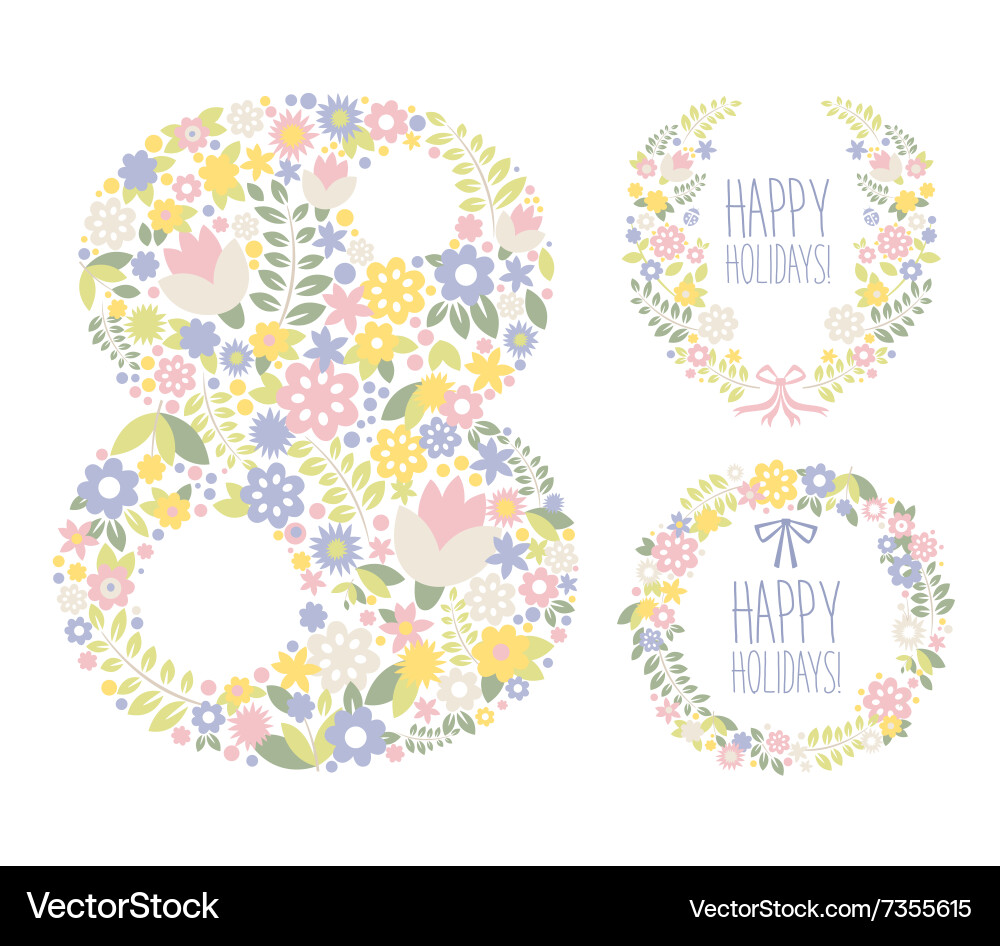 Number eight 8 flowers sketch element Royalty Free Vector