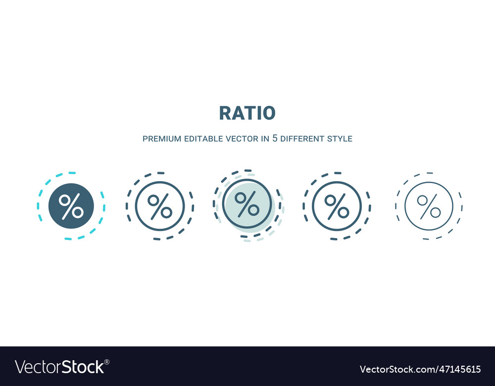Ratio icon in 5 different style outline filled Vector Image