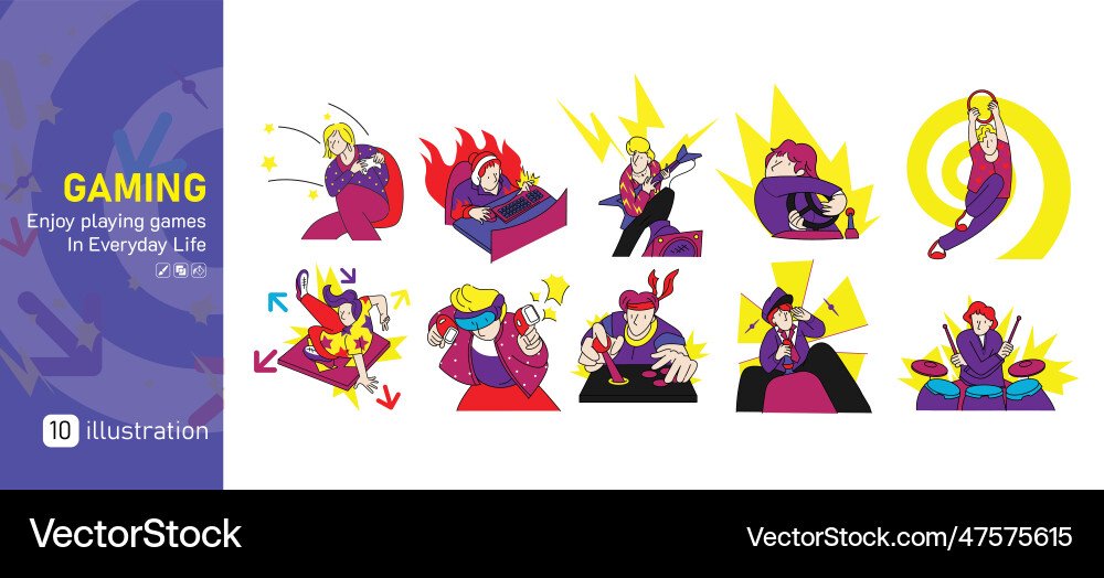 Set of gaming group people with playing games Vector Image