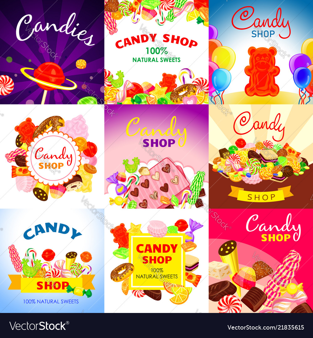 Sweet candy banner set cartoon style Royalty Free Vector Sweet candy banner set cartoon style Royalty Free Vector