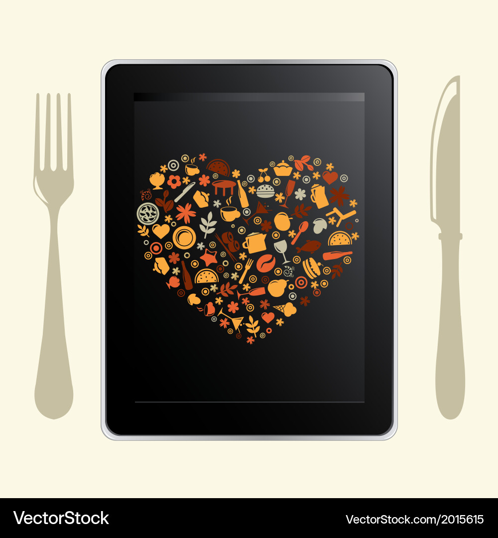 Tablet computer and food icons Royalty Free Vector Image