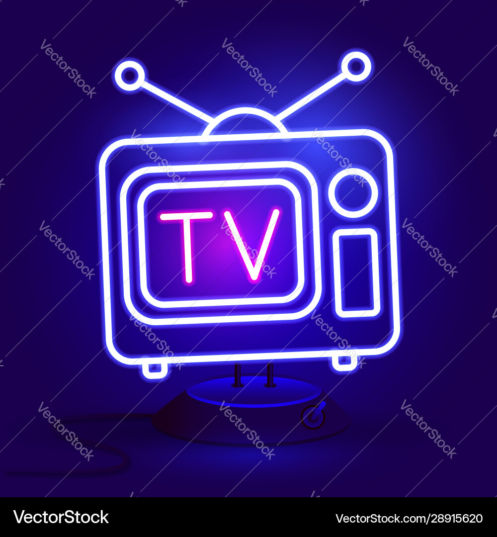 Abstract neon light tv on a brick wall Royalty Free Vector