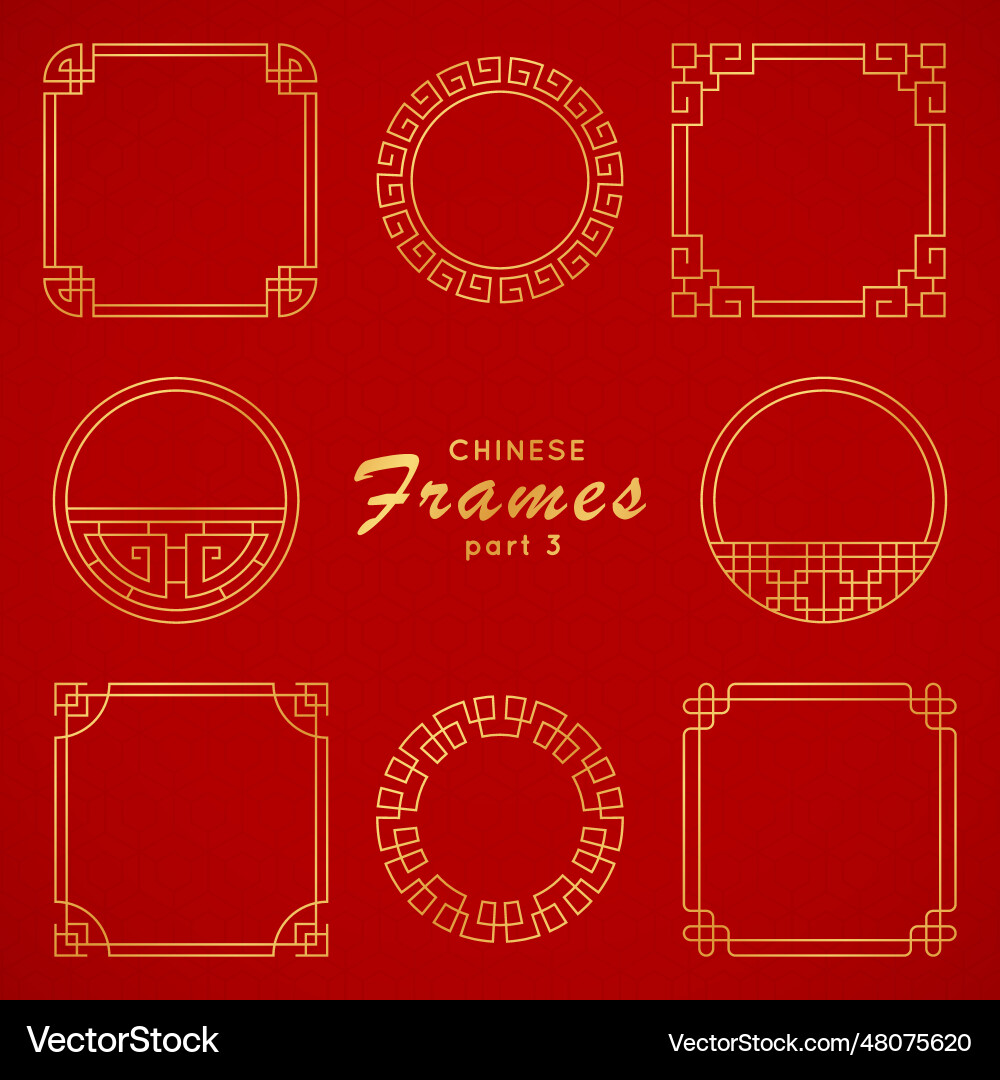 Asian frame set in vintage style on red Royalty Free Vector