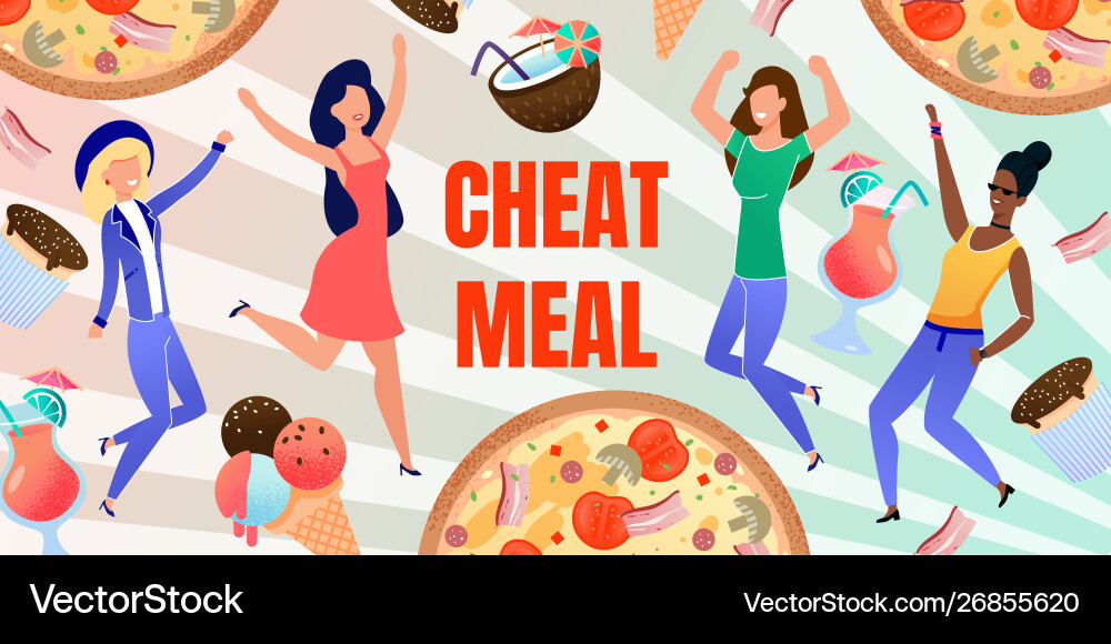 Cheat meal abstract flat banner with happy people Vector Image