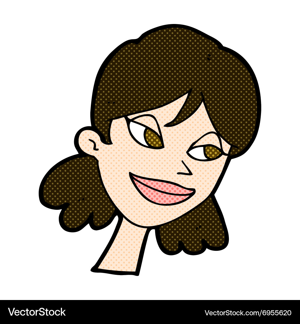 Comic cartoon happy female face Royalty Free Vector Image