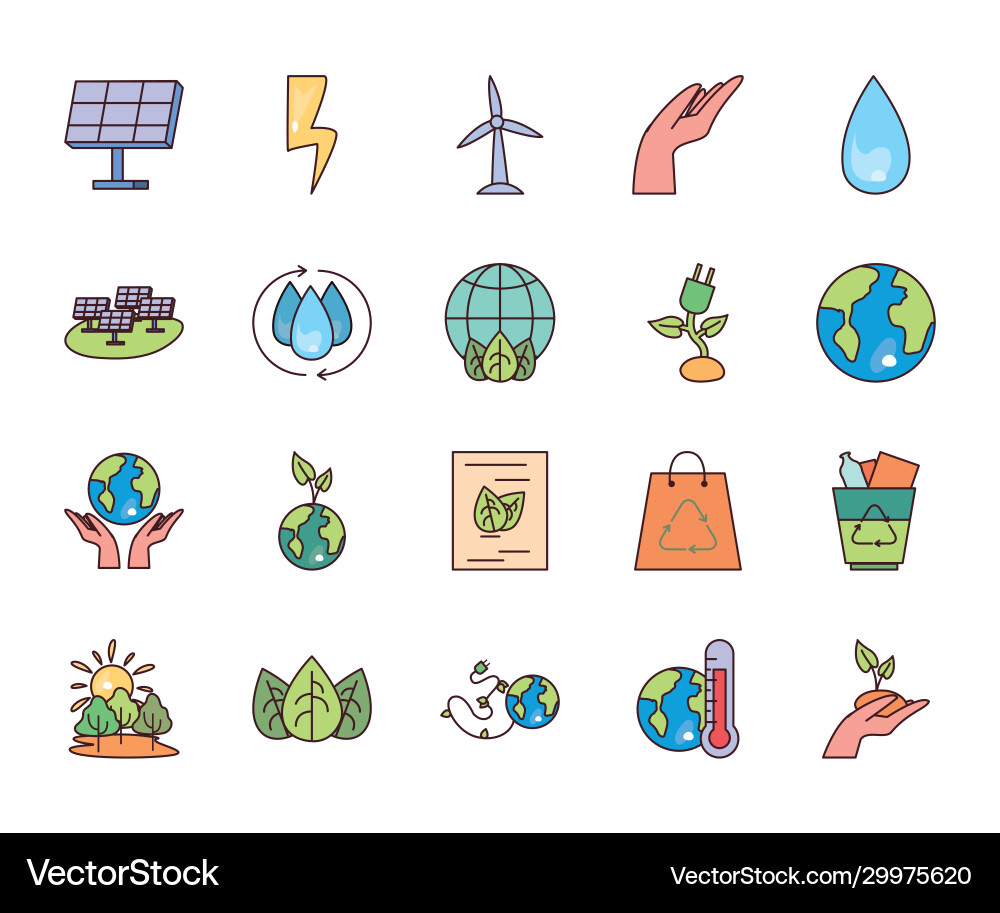 Isolated ecology fill style icon set design Vector Image
