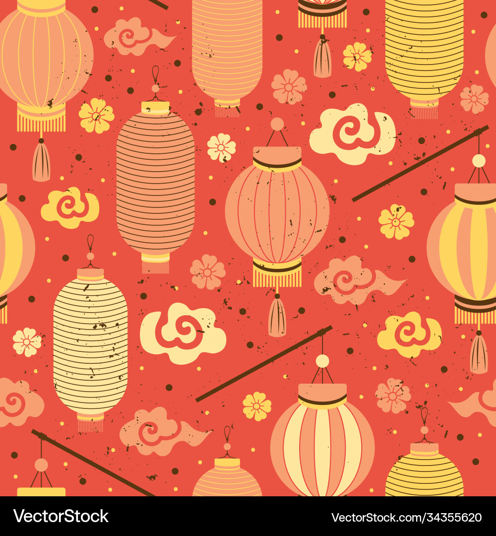 Seamless pattern red and yellow chinese paper Vector Image