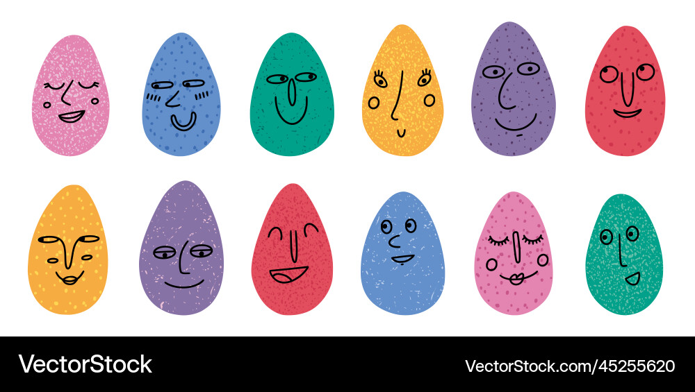 Smile eggs doodle emoticons face emotions cute Vector Image