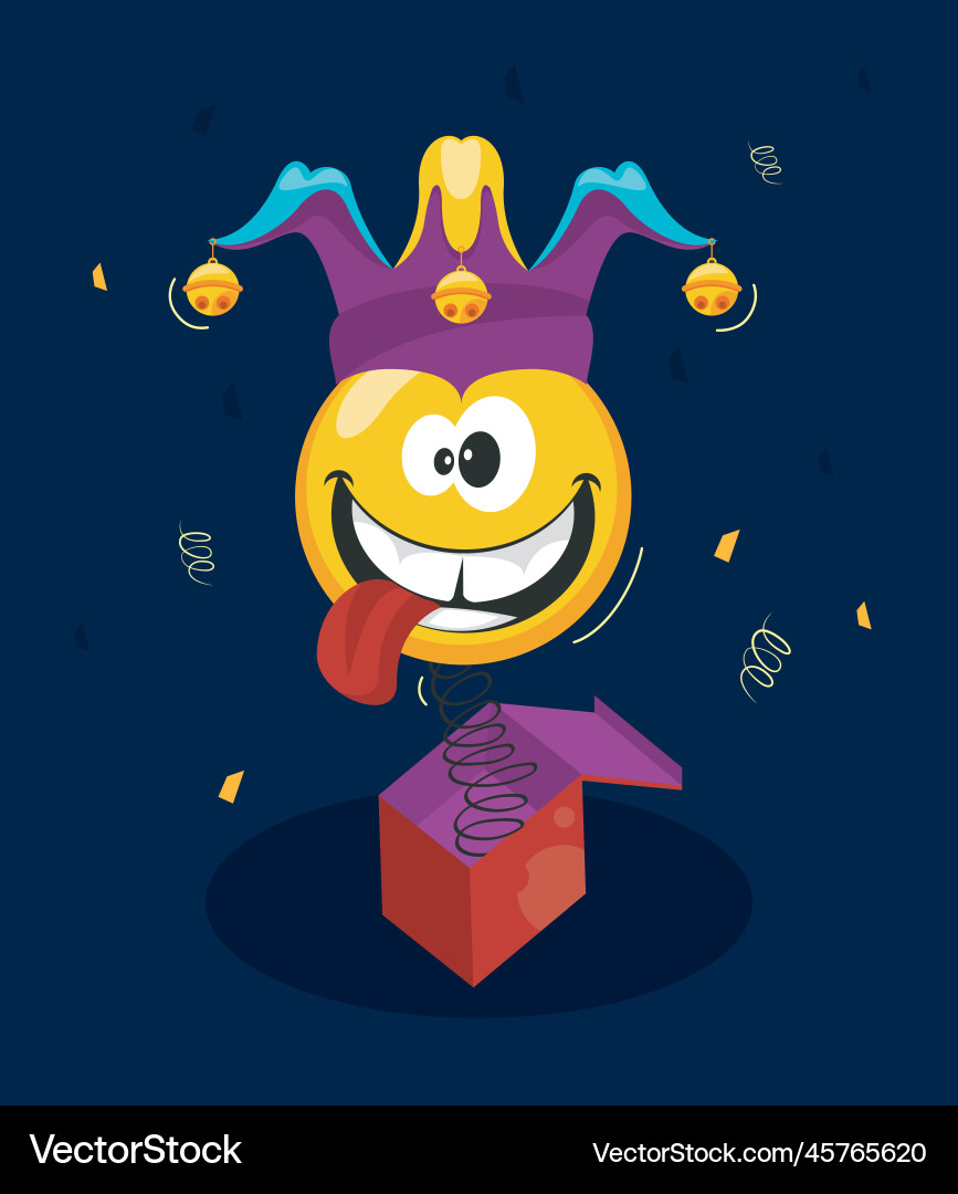Surprise box with jester emoji Royalty Free Vector Image