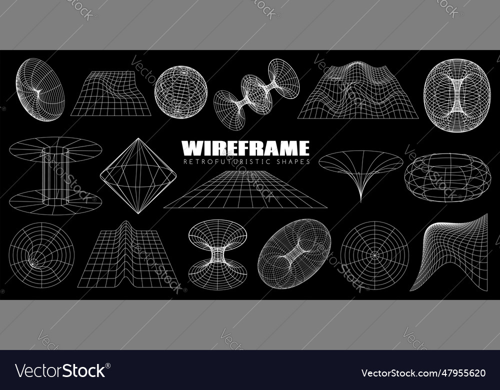 Wireframe retro futuristic abstract shapes Vector Image Wireframe retro futuristic abstract shapes Vector Image