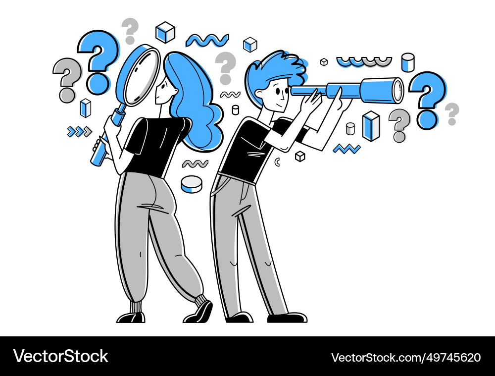 Young people making some inquiry and collecting Vector Image