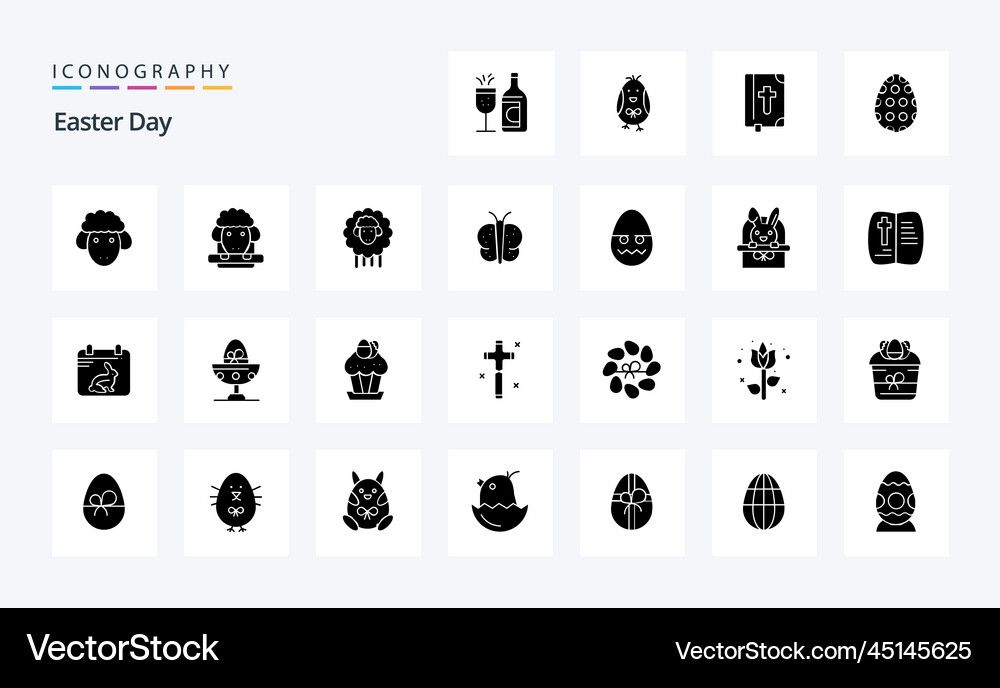 25 easter solid glyph icon pack Royalty Free Vector Image