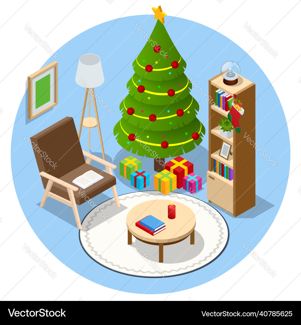 Isometric interior christmas glowing christmas Vector Image