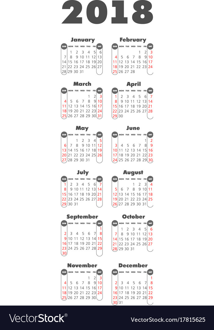 Pocket 2018 year calendar Royalty Free Vector Image Pocket 2018 year calendar Royalty Free Vector Image