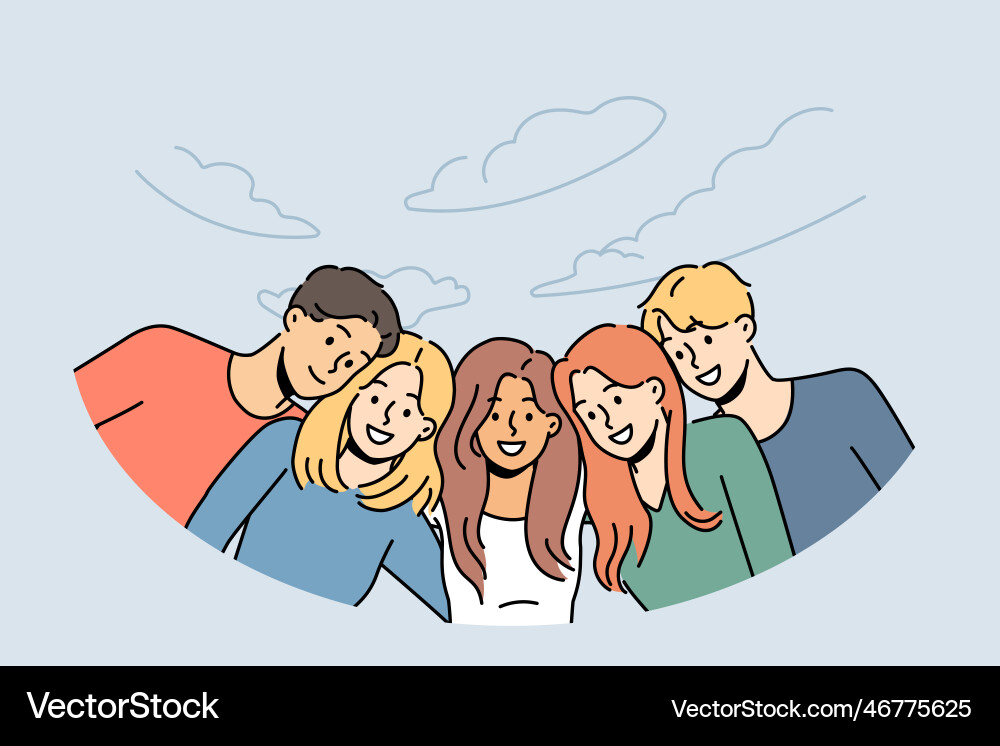 Smiling people posing together in park Royalty Free Vector