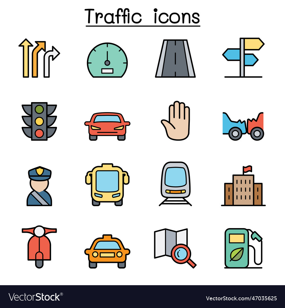 Traffic and transportation color line icon set Vector Image