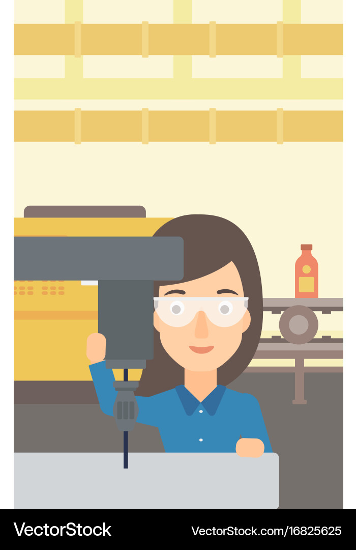 Woman working with boring mill Royalty Free Vector Image