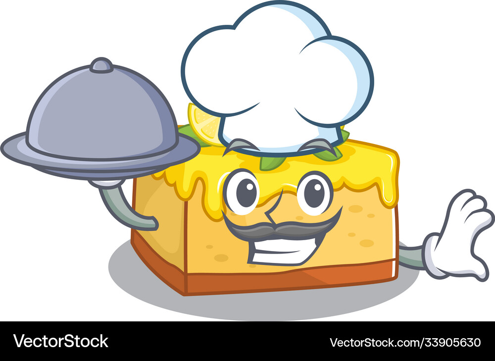 A picture lemon cheesecake as chef serving Vector Image