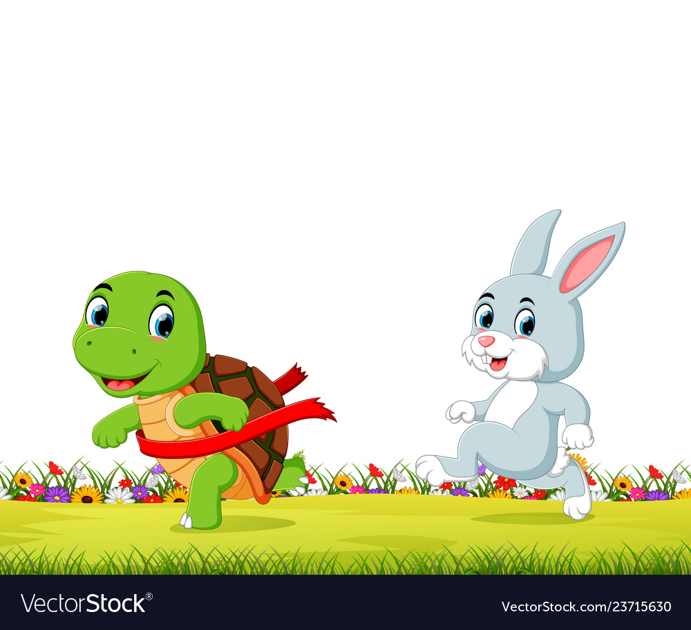 A turtle win the race against a rabbit Royalty Free Vector A turtle win the race against a rabbit Royalty Free Vector