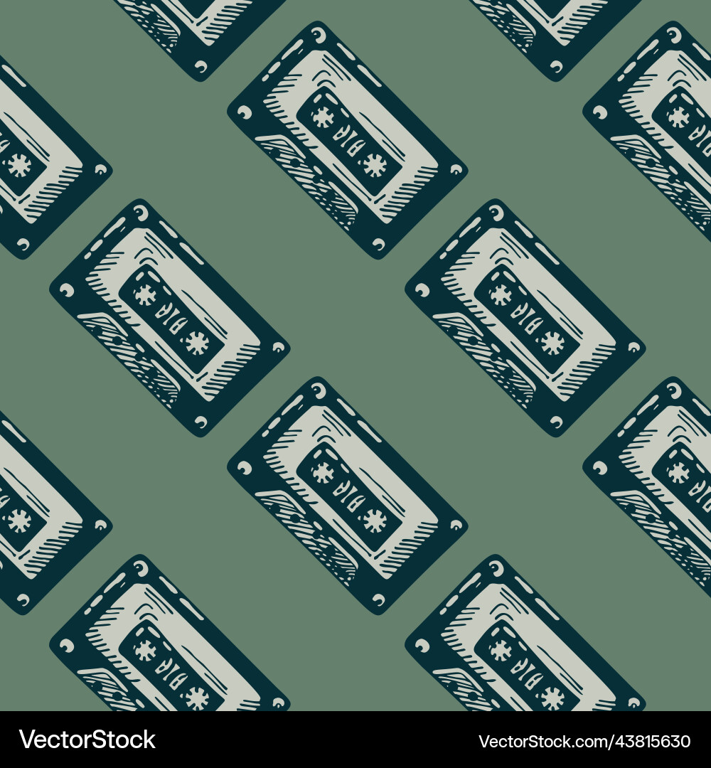 Audio cassette tape engraved seamless pattern Vector Image