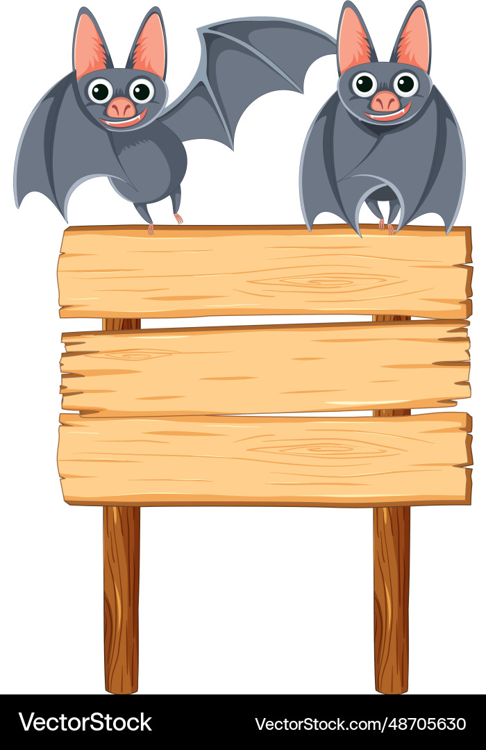 Bats standing on wooden signboard frame Royalty Free Vector