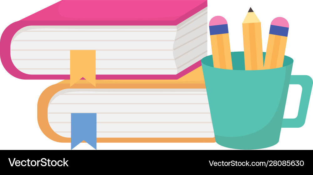 Books and pencils supplies education learning Vector Image