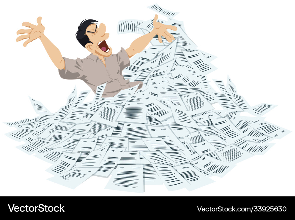 Businessman is drowning in storm from documents Vector Image