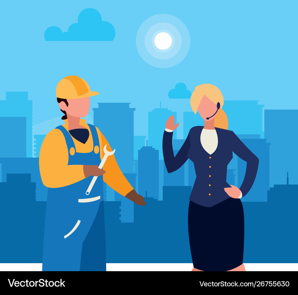 Couple professional workers in cityscape Vector Image