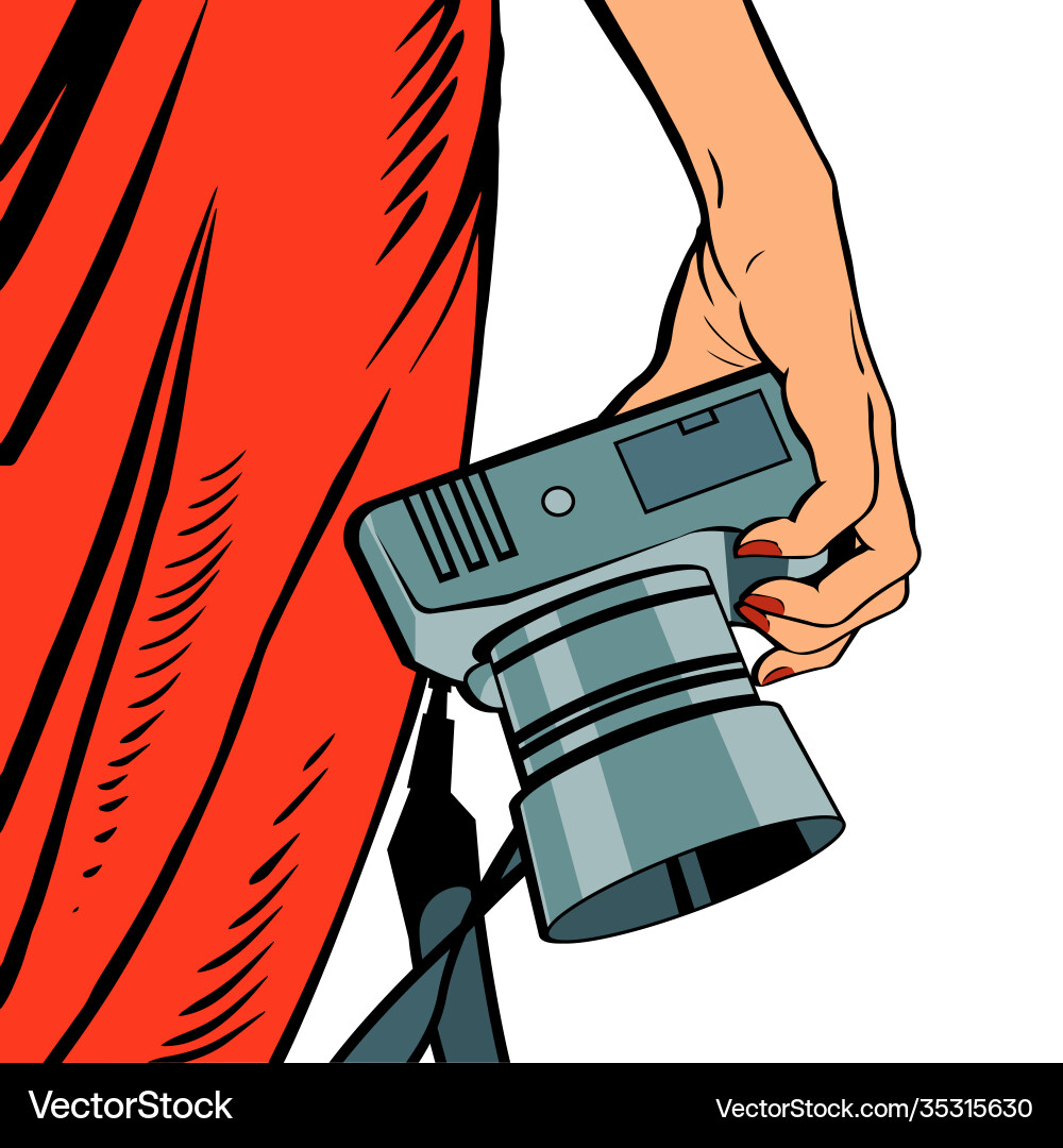 Female hand with a camera on white background Vector Image