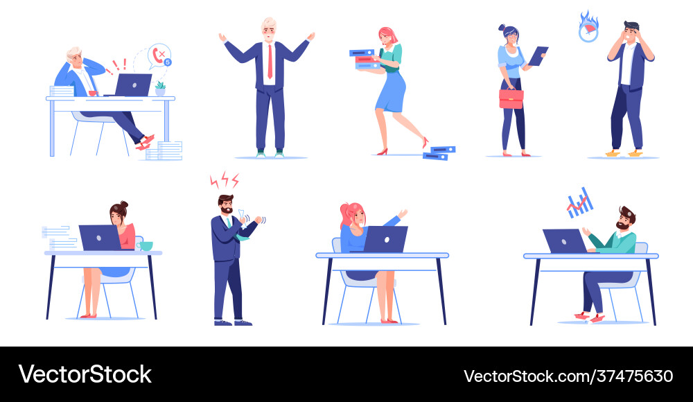Flat cartoon office employee characters set Vector Image