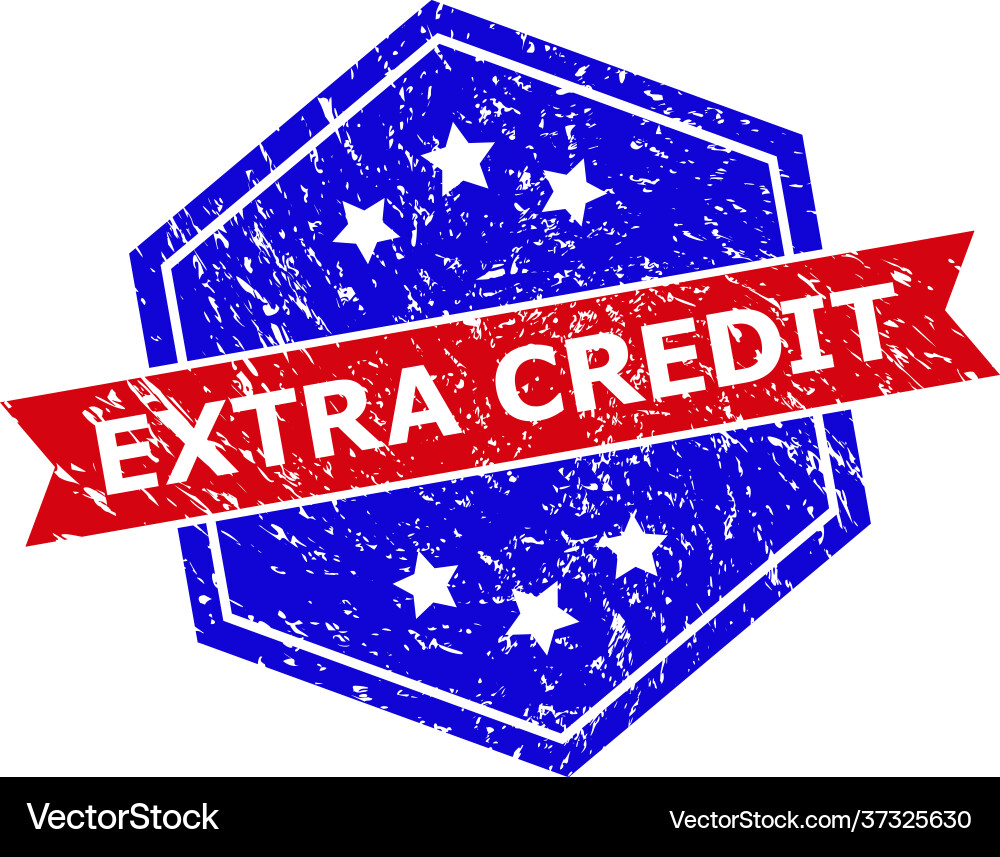 Hexagon bicolor extra credit stamp with scratched Vector Image