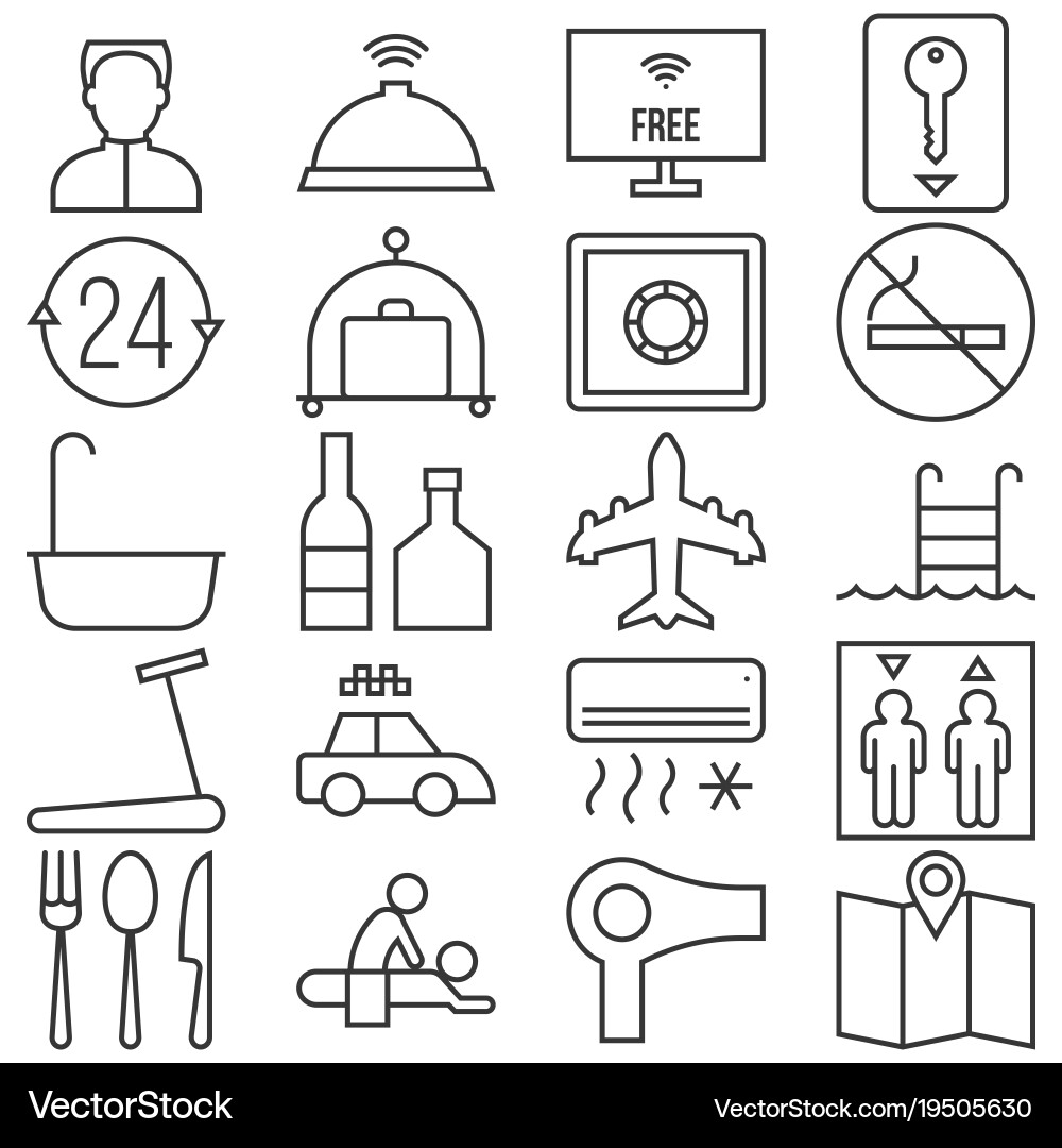 Hotel service and facilities outline icon Vector Image