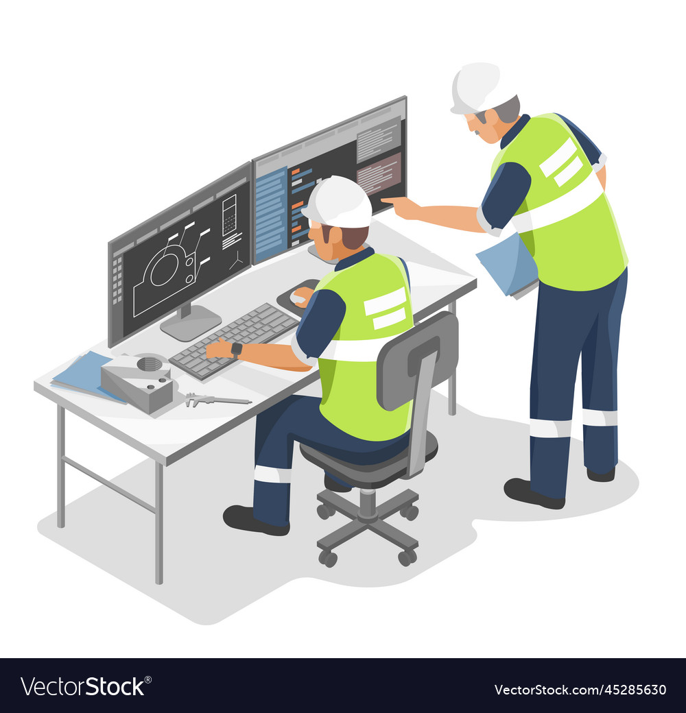 Industrial programer engineer programing cnc Vector Image Industrial programer engineer programing cnc Vector Image