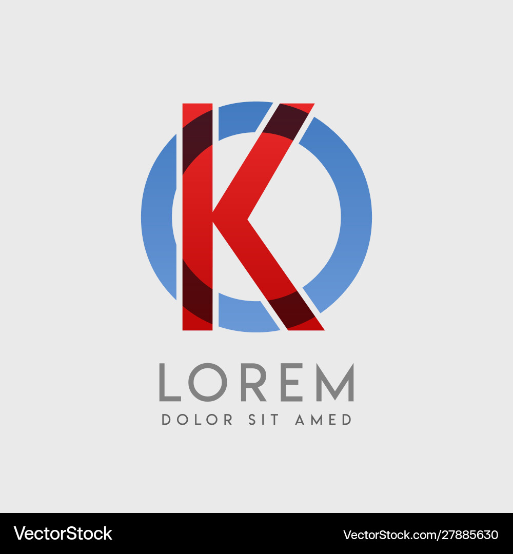 Ko logo letters with blue and red gradation Vector Image