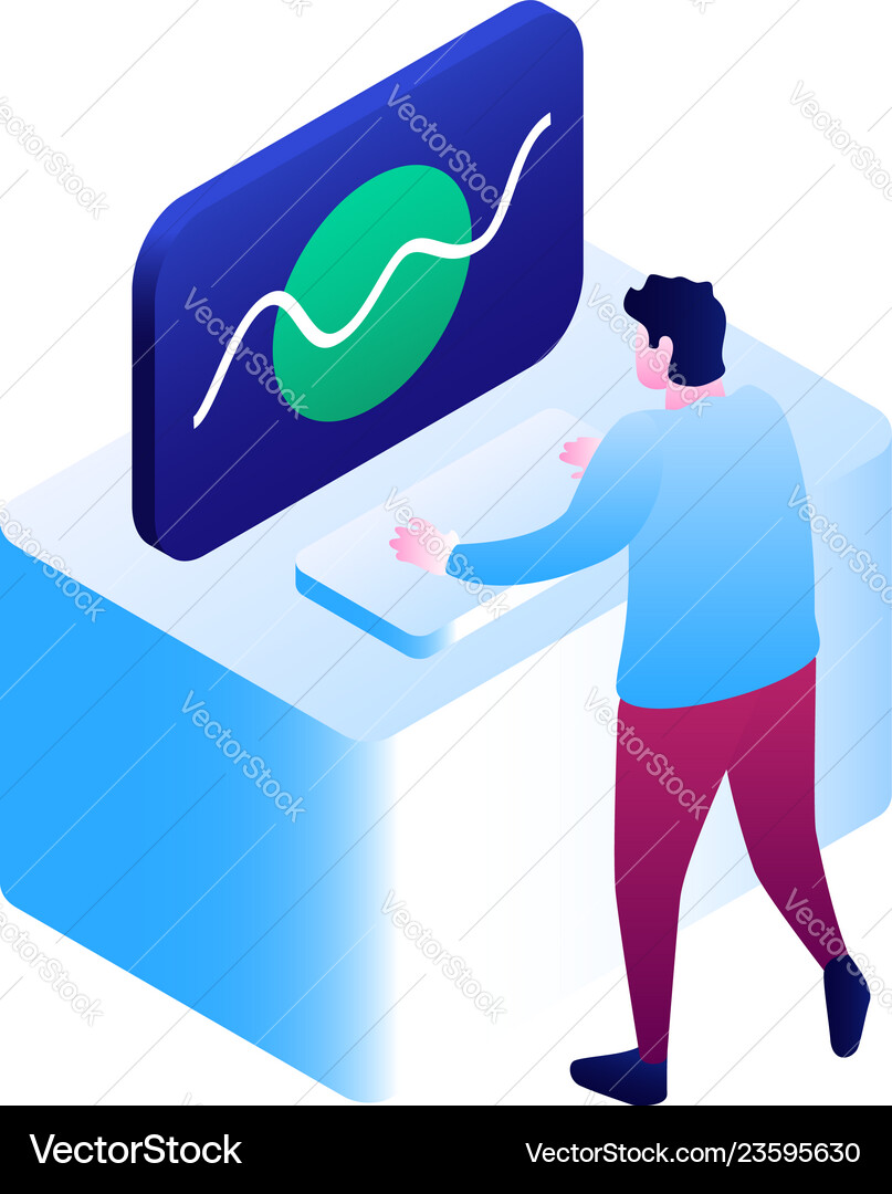 Man at futuristic computer icon isometric style Vector Image