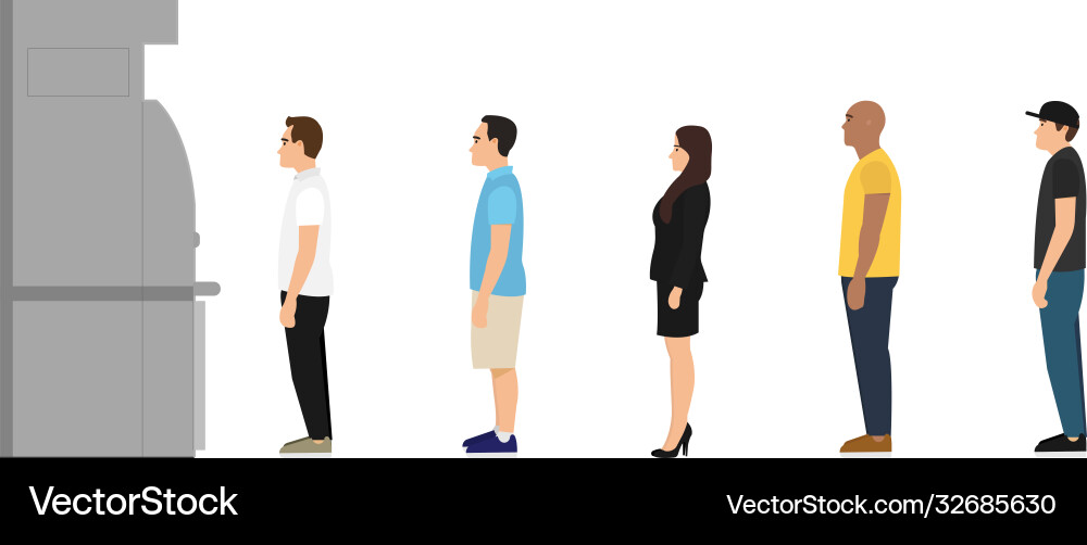 People are standing in line at atm Royalty Free Vector Image