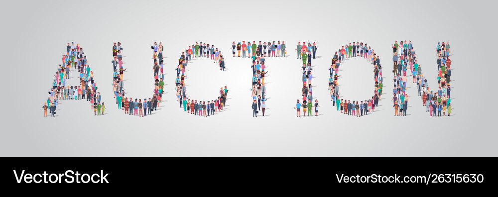 People crowd gathering in shape auction word Vector Image
