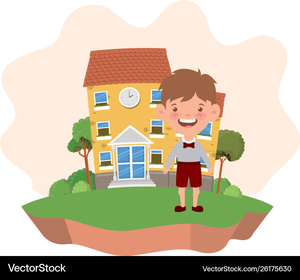 Student boy in school building primary Royalty Free Vector