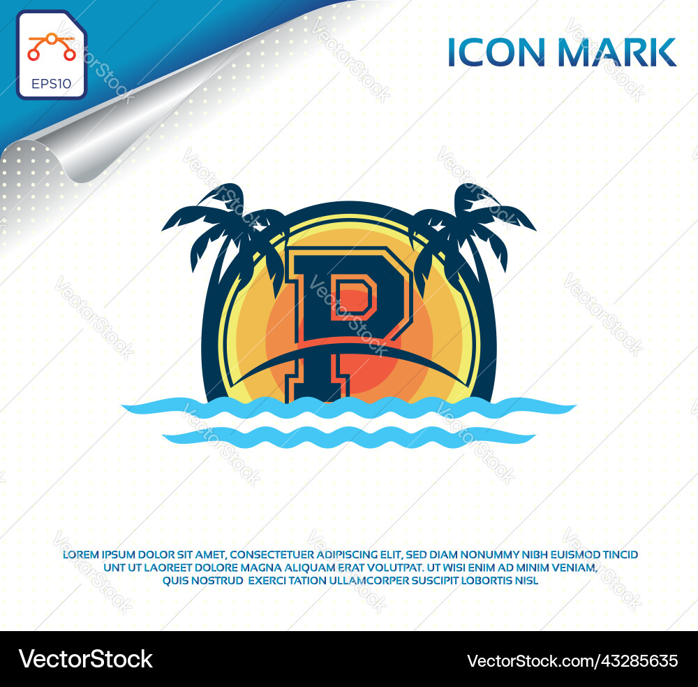 Beach logo with letter p premium Royalty Free Vector Image