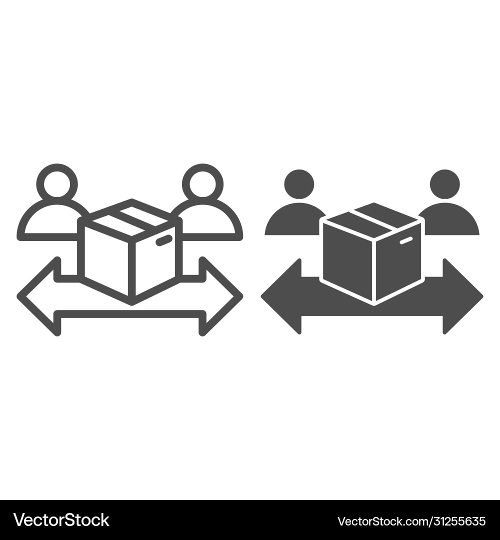 Cardboard box with two man and arrows line Vector Image
