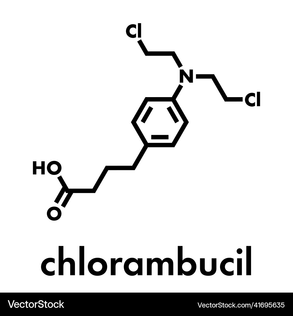 Chlorambucil leukemia drug molecule nitrogen Vector Image